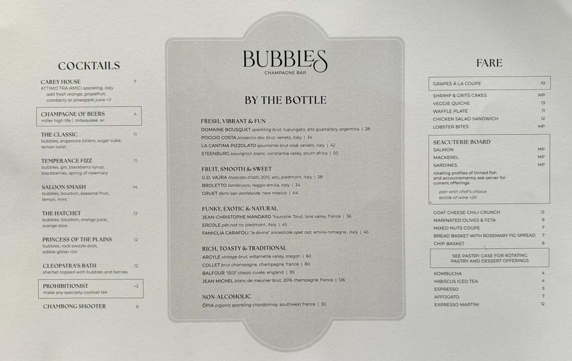 Bubbles bar menu features champagne, has a sense of humor | Wichita Eagle